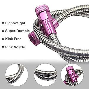 YANWOO 304 Stainless Steel 15 Feet Female to Female Garden Hose with Pink Male to Male Connector for Garden Hose Reel Cart (15ft)