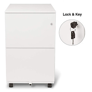 Aurora Modern Soho Design 2-Drawer Metal Mobile File Cabinet with Lock Key/Fully Assembled, White