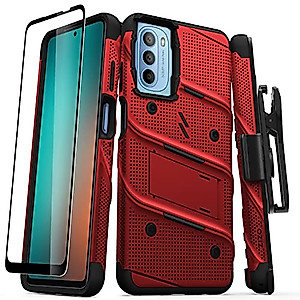 ZIZO Bolt Bundle for Moto g 5G (2022) Case with Screen Protector Kickstand Holster Lanyard - Red