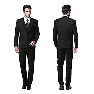 YFFUSHI Men's Slim Fit 3 Piece Suit One Button Blazer Tux Vest & Trousers,Black,Large