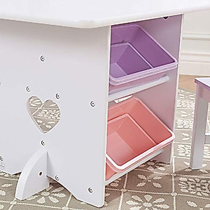 KidKraft Wooden Heart Table & Chair Set with 4 Storage Bins, Children's Furniture – Pink, Purple, White, Gift for Ages 3-8, 30.4 x 22.4 x 19.5