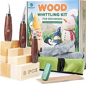 Wood Whittling Kit for Beginners - Experience Ideal for Novice Wood Carvers, Complete with 3 Carving Knives, 8 Basswood Blocks, and Safety Gloves. A Great Wood Carving Tools Set for Adults and Kids