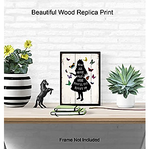Alice Wonderland All Quite Mad Here Wall Art Poster - Rustic Farmhouse Butterfly Decor - Bedroom, Living Room Decoration- Great Gift, Women, Girls, Teens - 8x10 UNFRAMED