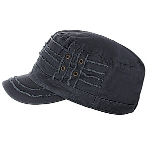 D&Y Unisex Cotton Distressed Layered Frayed Cadet Military Cap, Dark Gray