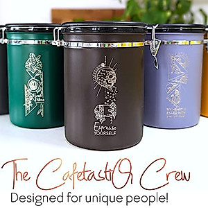 CafetastiQ Coffee Canister - Large 22oz Airtight Coffee Container for Storage with Date Dial and Release Valve - Accessories Scoop (Gray Morning)