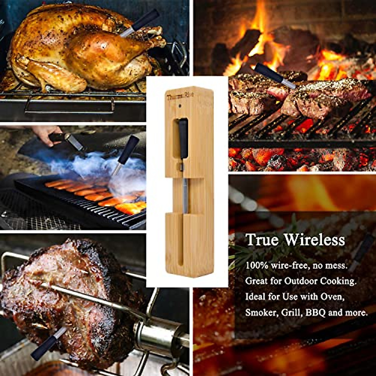 Thurmurise Smart Wireless Meat Thermometer, 33-ft Wireless Range, High-Precision Bluetooth Meat Thermometer for Grill, Oven, Smoker, Rotisserie and BBQ, 1 Probe