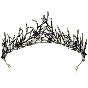 Makone Baroque Halloween Crown Black Queen Crown for Women,Vintage Tiaras with Gemstones Party Gothic Headpiece Halloween Tiara