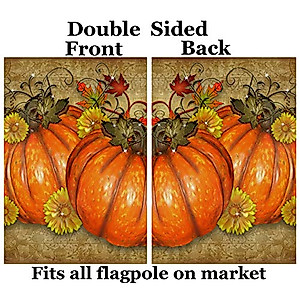 Pickako Thanksgiving Day Pumpkins Rustic Autumn Fall Harvest Flowers Leaves House Flag 28 x 40 Inch, Double Sided Large Garden Yard Welcome Flags Banners for Home Lawn Patio Outdoor Decor
