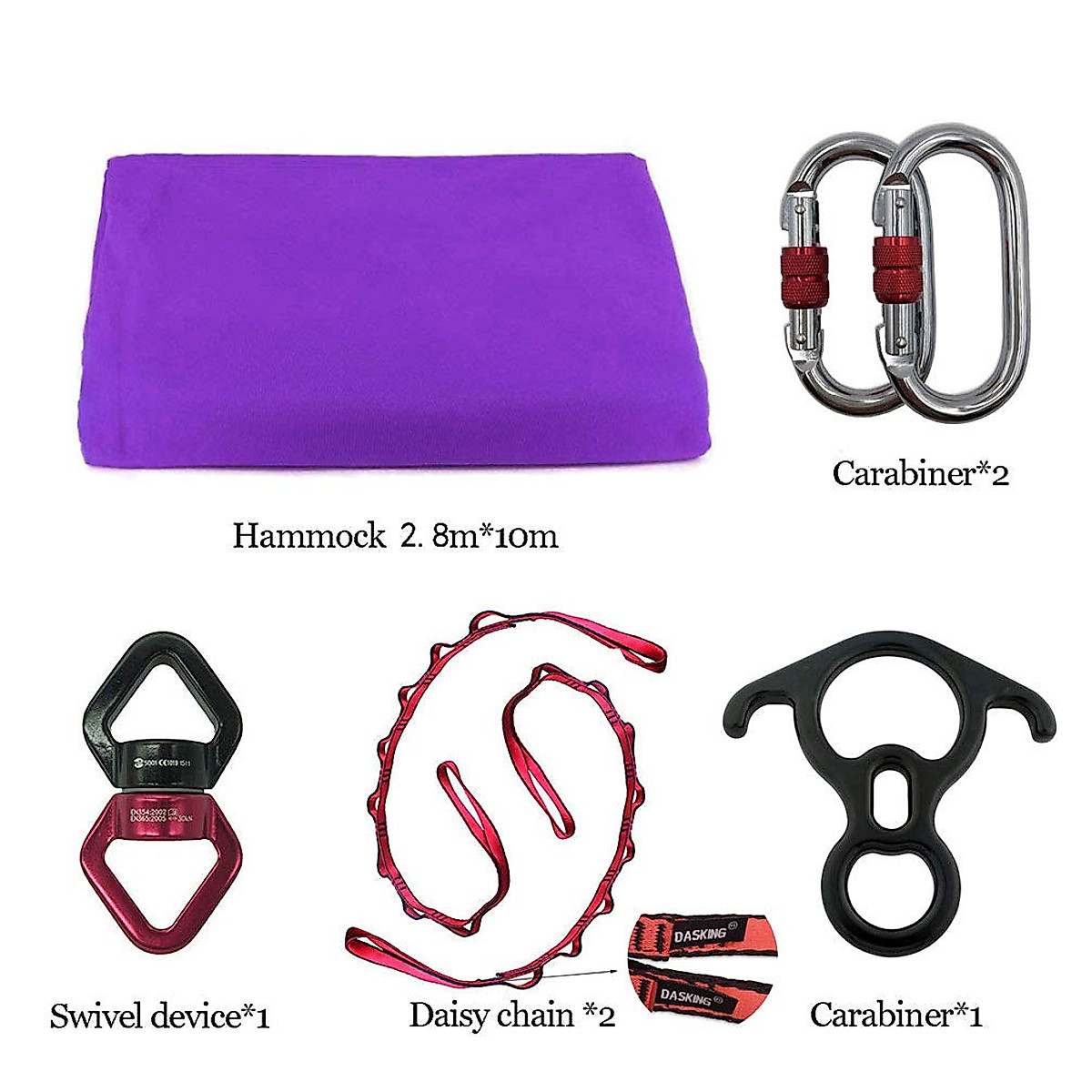 Dasking Premium Aerial Silks Equipment - Safe Deluxe Aerial Kit (Dark Purple)