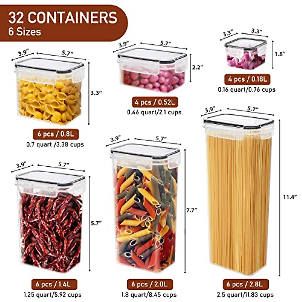 64 PCS Airtight Food Storage Containers With Lids BPA Free,Cereal Containers Storage for Kitchen Pantry Organization and Storage, Dishwasher safe,Include Labels Marker Spoon Set,Cereal, Flour Sugar