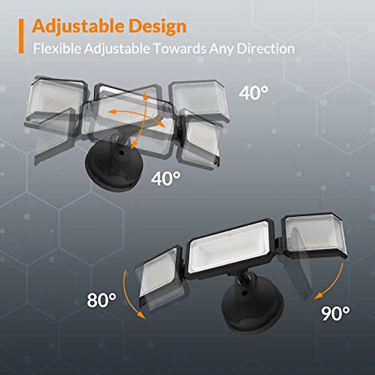 LEPOWER 42W Flood Lights Outdoor - 4200LM High Brightness LED Security Lights Outdoor with 3 Heads, Switch Controlled Exterior Flood Light & 220° Wide Angle, IP65 Waterproof for Garage, Yard, Porch