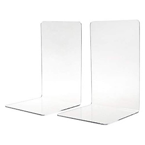 tegongse 2Pcs Book Ends, Clear Acrylic Bookends, Non-Skid Bookend Supports, Book Stopper for Books/Movies/CDs/Video Games