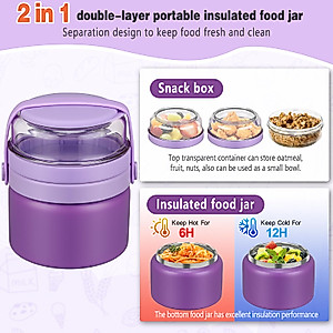MAISON HUIS 2-in-1 Insulated Food Jar 8oz Soup Thermo with Tritan Snack Container Kids Thermo for Hot Food Lunch Containers Wide Mouth Vacuum Stainless Steel Leak Proof for School Travel