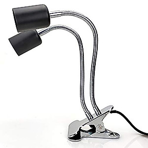 AMZCOOL Reptiles Dual Lamp Fixture Holder Clamp Two Independently Switches Adjustable Stand for Pet Habitat UVA UVB Heat Light Bulbs/Lamps