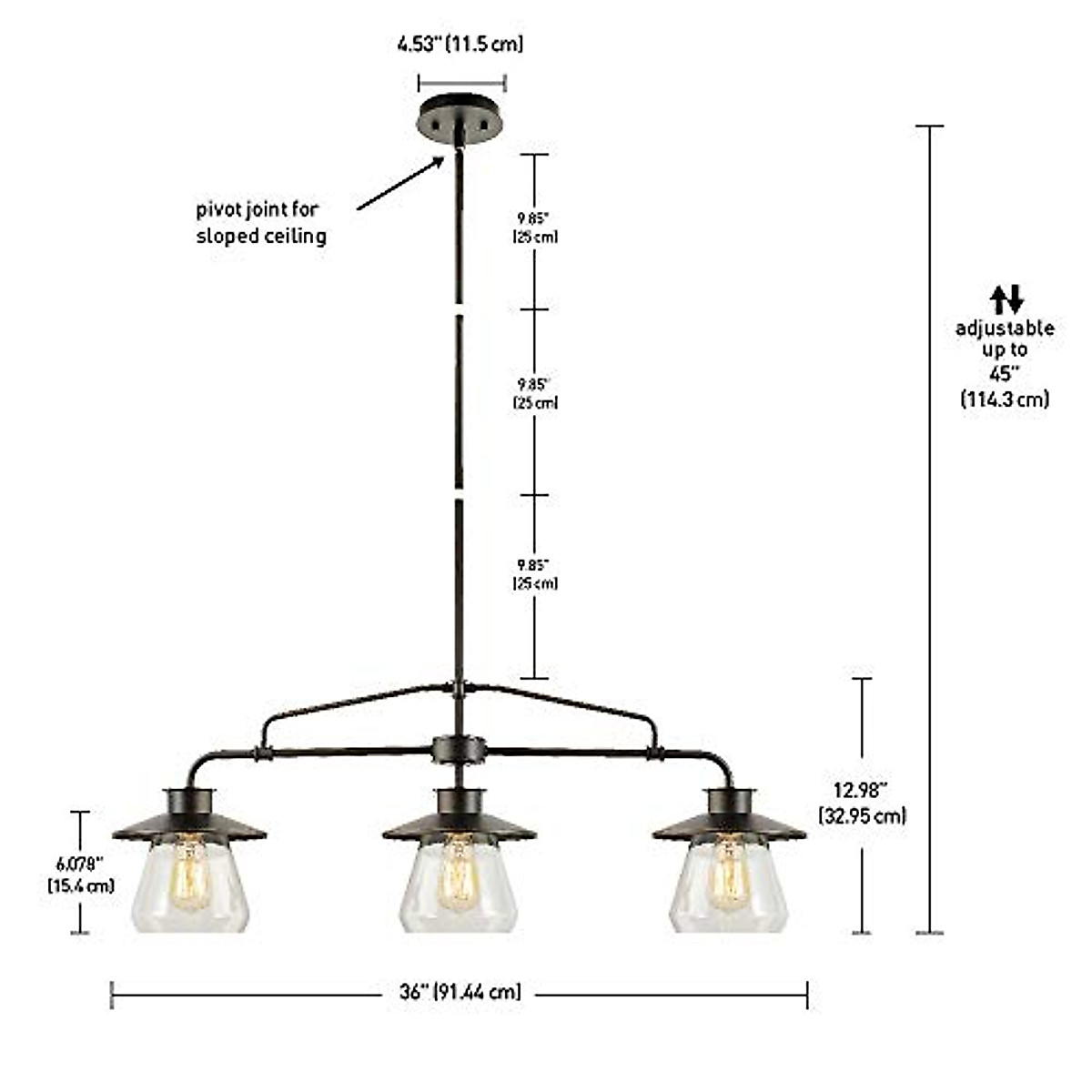 Globe Electric 64845 Nate 3-Light Pendant, Oil Rubbed Bronze, Clear Glass Shades