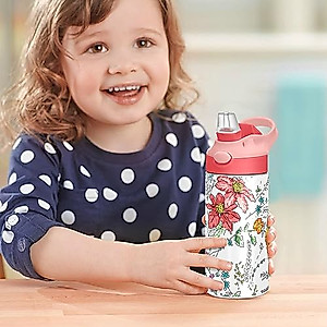 GOODOLD Chic Floral Pattern Kids Water Bottle, Insulated Stainless Steel Water Bottles with Straw Lid, 12 oz BPA-Free Leakproof Duck Mouth Thermos for Boys Girls