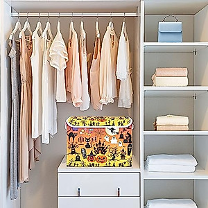 Krafig Halloween Party Foldable Storage Box Canvas Storage Bin Containers Baskets with Lids Handles Cubby Organizer Bins