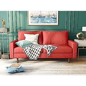 Meeyar Inborn Love Seat Sofa Couch,Sectional 2 Cushion in Small Living Room Office Space,Mid Century Modern Fabric Sofa Couch,Natural Wood Led,Soft Seat Couch,70inch,O Red