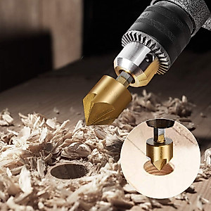 HTWORGRE Countersink Drill Bit, Baban Countersink Drill Bit Set 6 Pcs 1/4'' Hex Shank HSS 5 Flute Countersink 90 Degree Center Punch Tool Sets for Wood Quick Change Bit 6mm-19mm
