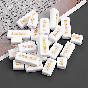NC 300pcs White Acrylic Phrase Beads Randomly Mixed Golden Letter Pattern Word Beads Loose Spacer Beads for DIY Necklace Bracelet Jewelry Making