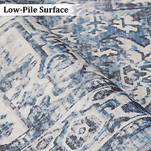 CAREMEE Area Rug 2x6 Runner Rug Light Blue Persian Hallway Indoor Rug Retro Distressed Carpet Thin Rug Machine Washable Accent Rug Lightweight Non Slip Kitchen Living Room Bedroom, 2' x 6' Blue