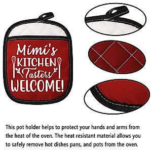 Best Mimi Gift Grandma Pot Holders Mimi's Kitchen Tasters Welcome Potholders (Mimi's Kitchen Red)