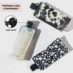 Kitsch Travel Bottles for Toiletries, TSA Approved 3oz Travel Size Containers, BPA Free Leak Proof Refillable Liquid Squeeze Travel Pouches for Shampoo Conditioner, Flat Travel Tubes for Lotion 3 Pack