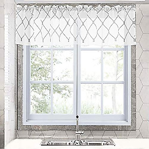 Top Finel White Kitchen Sheer Curtains Valances 18 Inch Length Embroidered Rod Pocket Small Window Curtains for Basement Bathroom, Set of 2