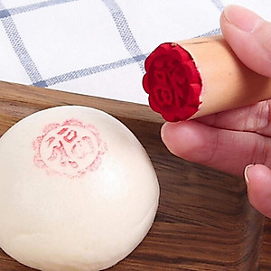 Fu Lu Shou Xi Pattern Wooden Stamp Cookie Press Cake Stamp Traditional Chinese Moon Cake Mold DIY Dessert Mold Maker for Mid-Autumn Festival Birthday Party Baby Shower,4 Pcs/Set