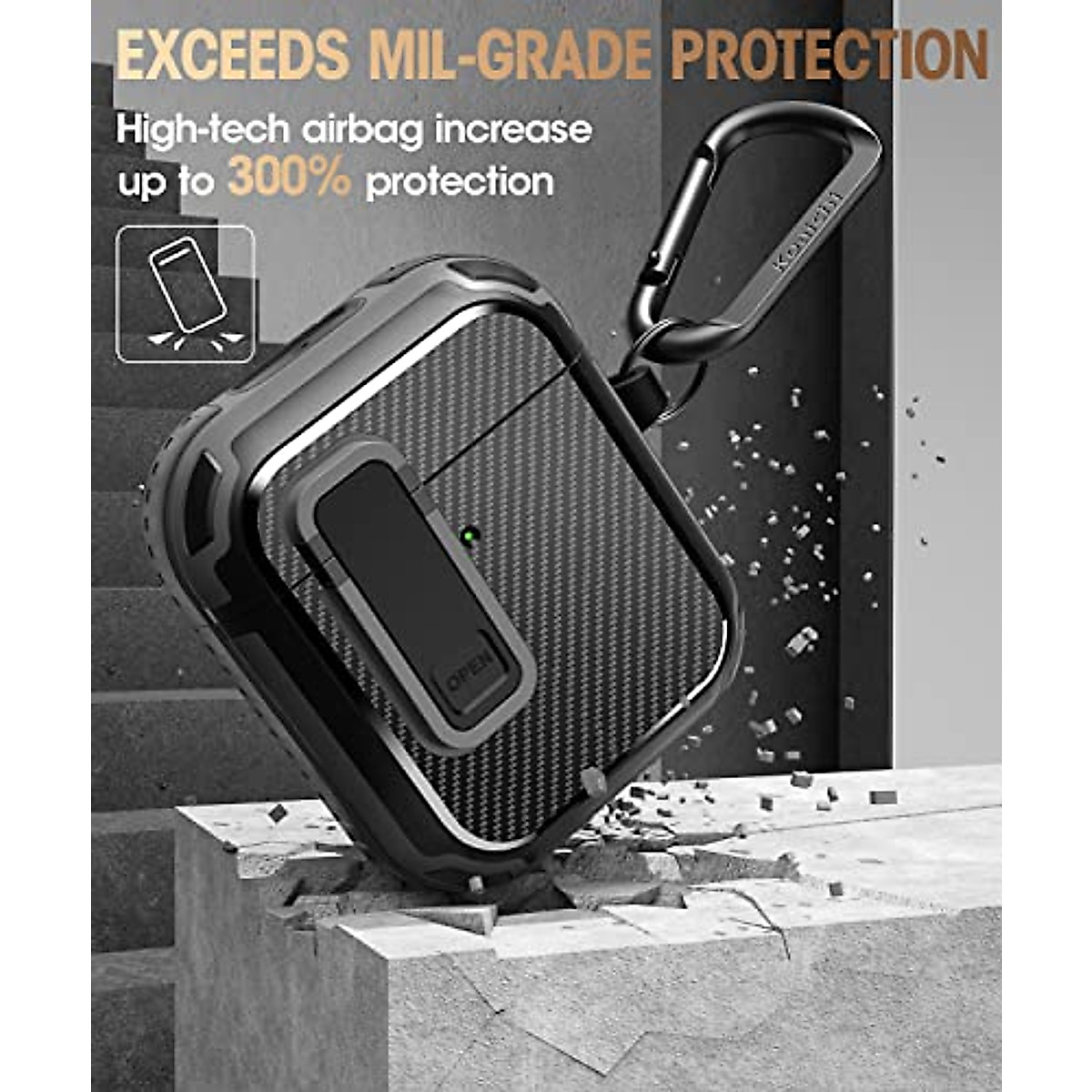 Koaichi for AirPods 2nd/1st Generation Case, Full-Body Ultra-Hard Shell Protective Cover with Lock, Powerful Drop Protection, Well Built Case Designed for AirPods 2/1, Black