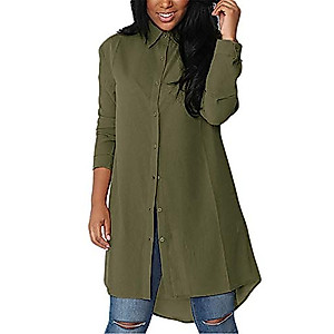 Andongnywell Women's Solid Color High Low Hem Irregular mid-Length Long-Sleeved Chiffon Shirt t Shirt (Green,3,Large)