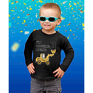 Bulldozer 3rd Birthday Shirt Boy I'm Digging Being 3 Long Sleeve Kids T-Shirt 3T Black
