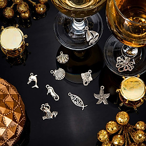 50 Piece Beach Themed Wine Glass Charms with 50 Pieces Hanging Rings and 2 Pieces Buckles for Tasting Party Decoration Supplies, 102 Pieces Totally