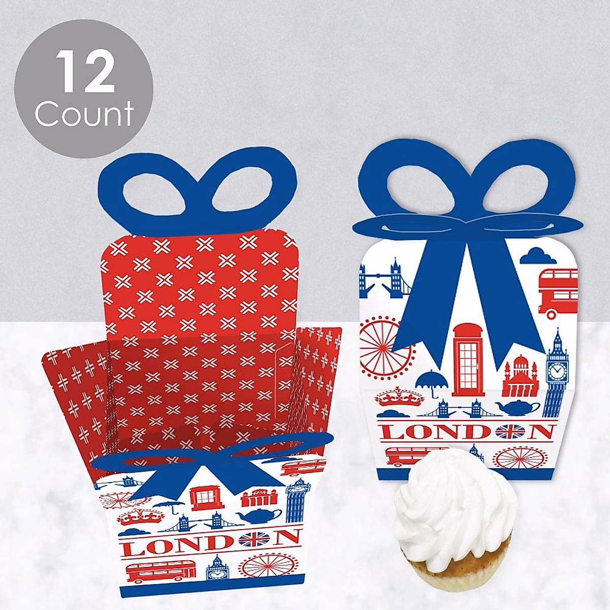 Big Dot of Happiness Cheerio, London - Square Favor Gift Boxes - British UK Party Bow Boxes - Set of 12