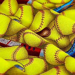 Sports Softball Yellow, Quilting Fabric by the Yard