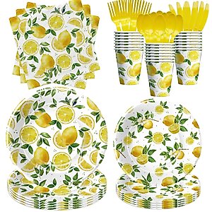 Suhelkit Lemon Party Decorations Tableware - Disposable Lemon Birthday Party Supplies, Paper Plate, Napkin, Cup, Cutlery, Summer Theme Lemon Baby Shower Bridal Shower Table Decorations | 24 Guests