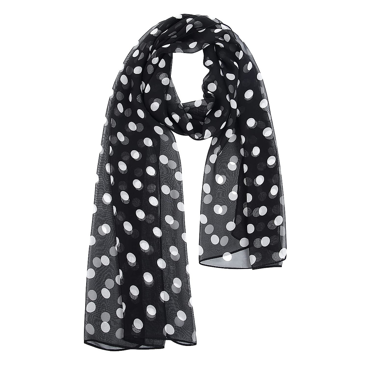 E-Clover 1950s Chiffon Scarf Long Polka Dot Scarfs Vintage 50s Sheer Neck Head Scarves Shawl for Women Black White Mothers Day Gifts