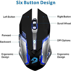 Uciefy X96 Wireless Gaming Mouse, Rechargeable Silent Mouse 4 Breathing Led Light Optical Mice with Nano USB Receiver, 2400 DPI High Precision Laser for Computer/Laptop/Mac/PC (Black)