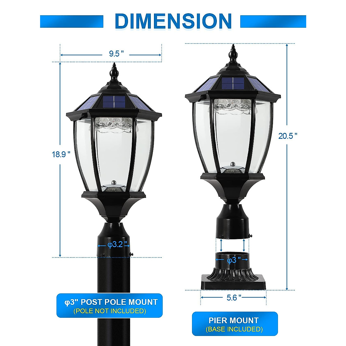 GYDZ Solar Post Lights Outdoor Solar Lamp Post Light for Gate Porch/Stone Pillar, Waterproof Decorative Solar Pillar Light Warm&Cool White, Oil-Rubbed Black Die Cast Aluminum Housing with Clear Glass