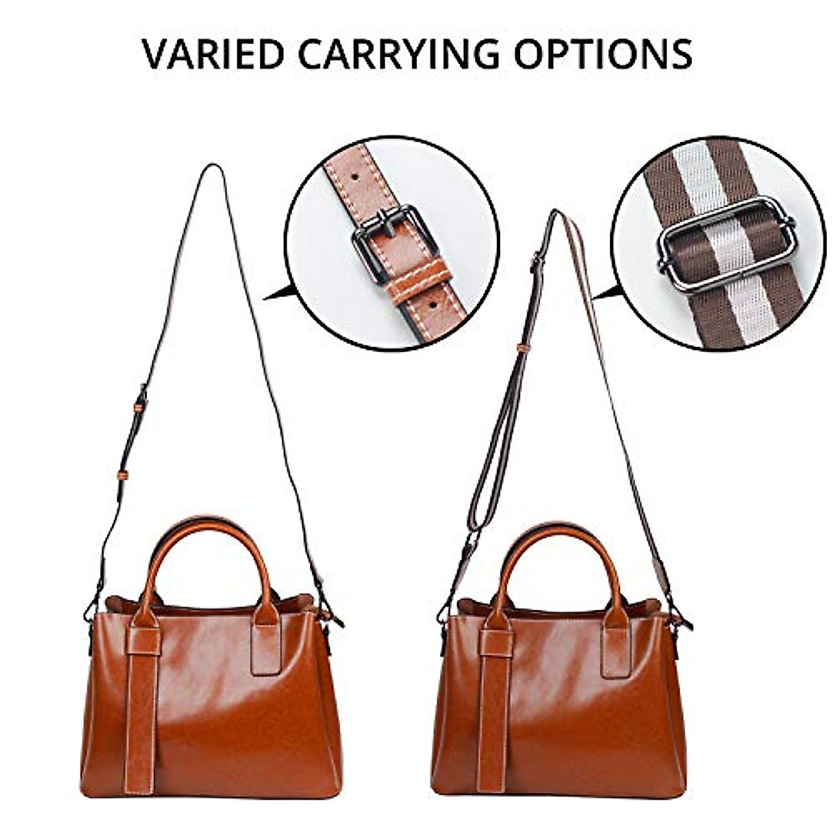 Genuine Leather Satchel Purses and Handbags for Women Shoulder Tote Bags Top Handle Handbags (Oil-waxed Brown)