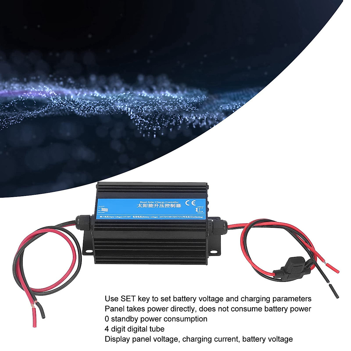 300W LED Boost MPPT Solar Charge Controller, 24V 36V 48V 60V 72V Solar Boost Charge Controller for Electric Vehicle, Solar Panel Battery Regulator for Lead Acid, Lithium Batteries