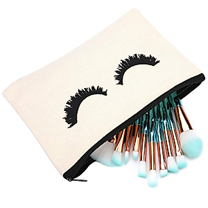 PHOGARY 6PCS Canvas Makeup Pouch, Cosmetic Bag Bulk Travel Make Up Pouch Toiletry Case with Zippered Pocket for Women (Eyelash Pattern) Cream