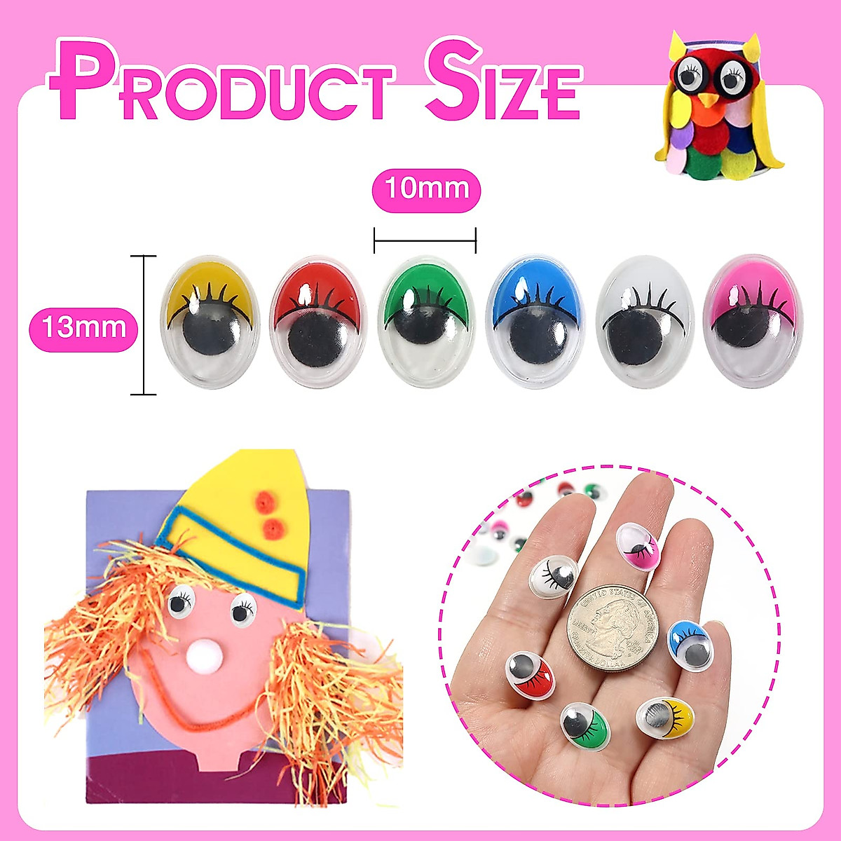 TOAOB 252pcs Wiggle Googly Eyes Self Adhesive with Eyelashes Oval Assorted Colors 10x13mm Craft Eyes Plastic Sticker Eyes for DIY Crafts Scrapbooking Decoration