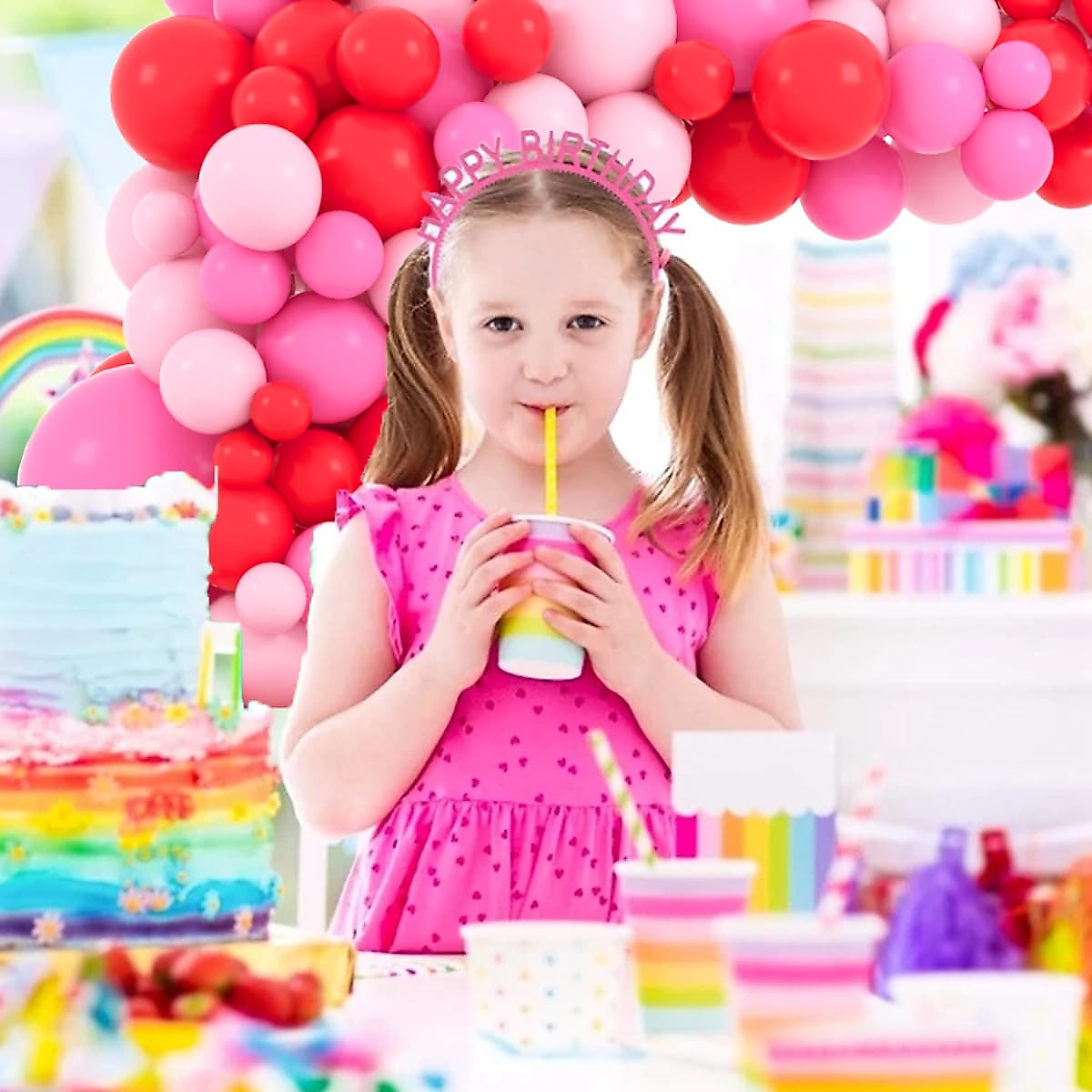 Matte Red, Light Pink, Rose Red Balloons Arch Garland - Strawberry Birthday Party Supplies Red Pink Balloons Arch Mother Day Party for Strawberry Birthday Wedding Bachelorette Valentines Party Decors