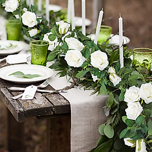 Ageomet 3pcs 19.5ft Artificial Flower Garland with White Rose, Fake Vines Silk Flower Hanging Rose Garland for Wedding Floral Arch Garden Background Engagement Ceremony Reception Decor