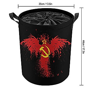 Nudquio Russia Hammer Flags Hook USSR Sickle Laundry Basket with Drawstring Closure Lid and Handles Storage Hamper for Bedroom Office