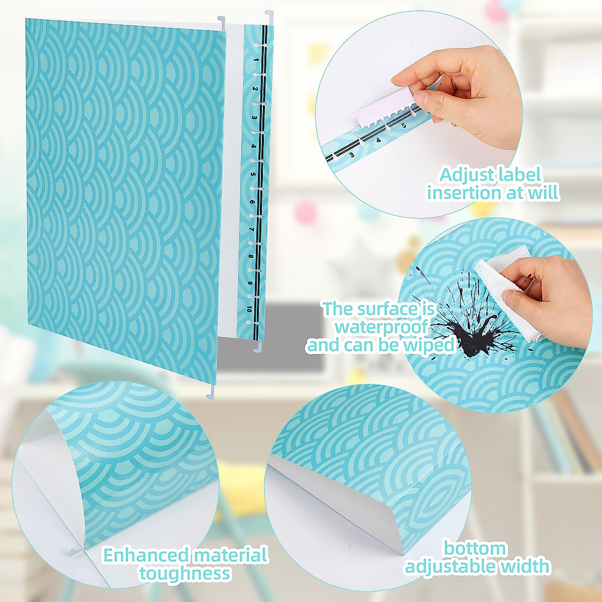 32 Colored Hanging File Folders with Tabs and Inserts, 8 Pretty Graphic Designs, 1/5 Cut Adjustable Tab, 9.3 x 11.7 Inches to Fit Letter Size Documents