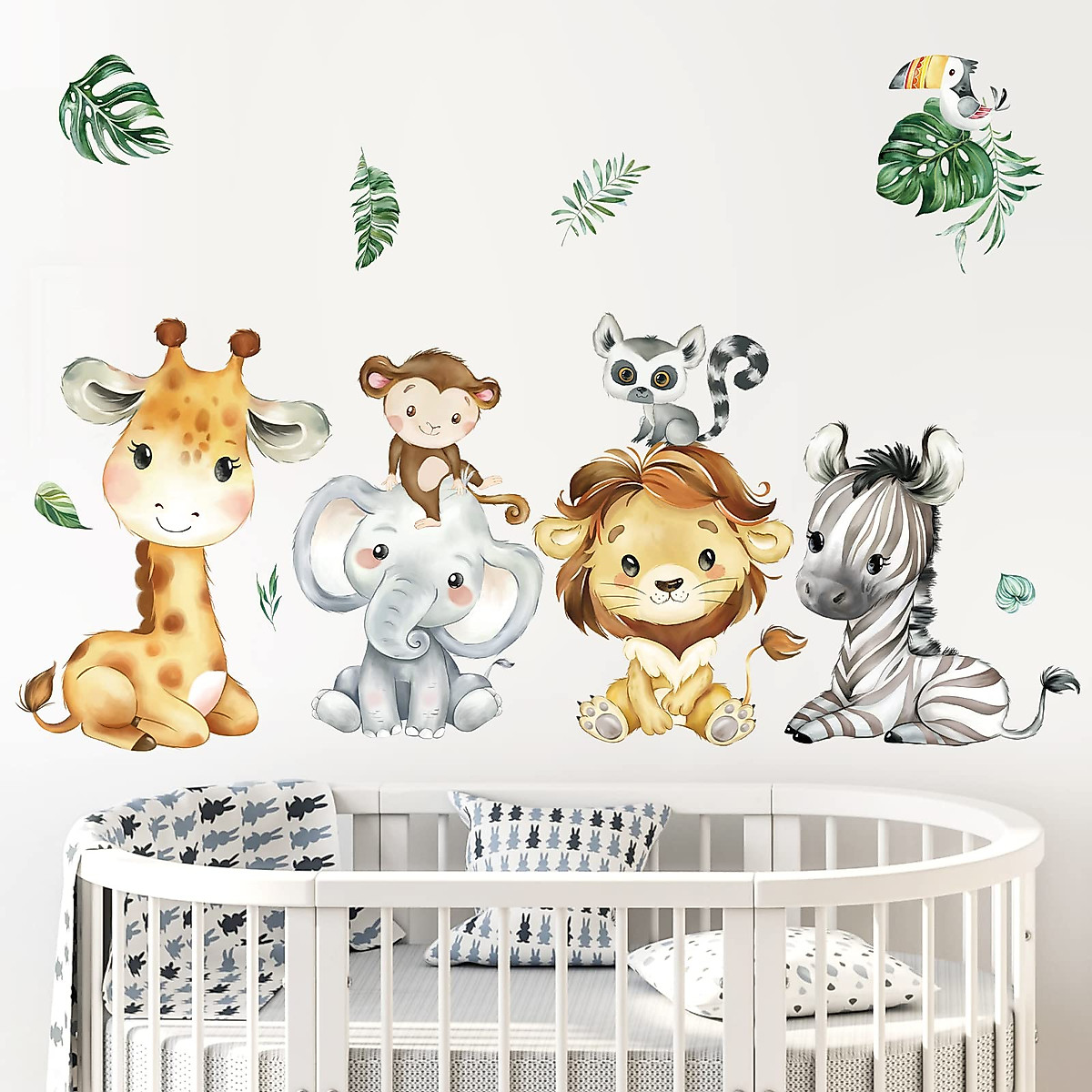 decalmile Safari Jungle Animals Wall Stickers Elephant Giraffe Lion Wall Decals Baby Nursery Kids Bedroom Living Room Wall Decor