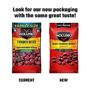 Jack Link's Beef Tender Bites, Teriyaki, ½ Pounder Bag - Flavorful Jerky Snack for Lunches, 10g of Protein and 70 Calories, Made with Premium Beef - No Added MSG or Nitrates/Nitrites (Packaging May Vary)