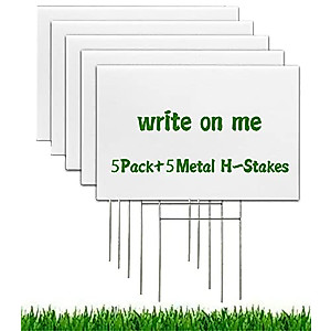 Blank Yard Signs with Stakes 17",White Corrugated Plastic Lawn Sign Double Sided for Garage Sale,Estate,Rent,Security,Address,Poster Board 17 x 12 In,DIY Custom House Outdoor Sign,5 Packs
